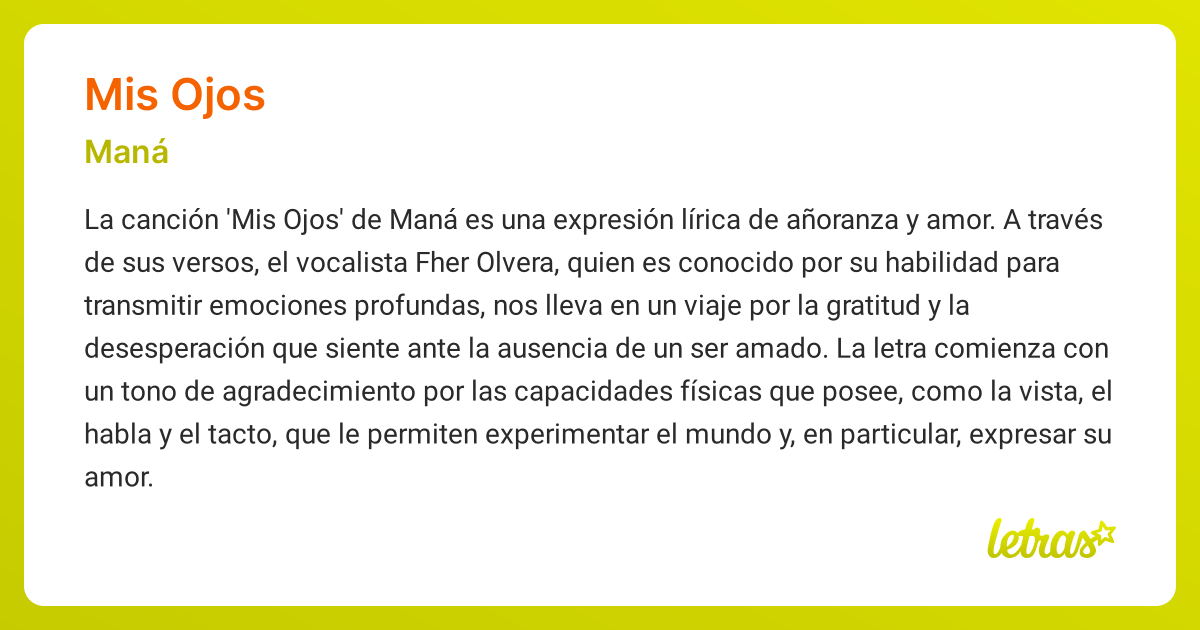 Significado de la canción MIS OJOS (Maná) - LETRAS.COM