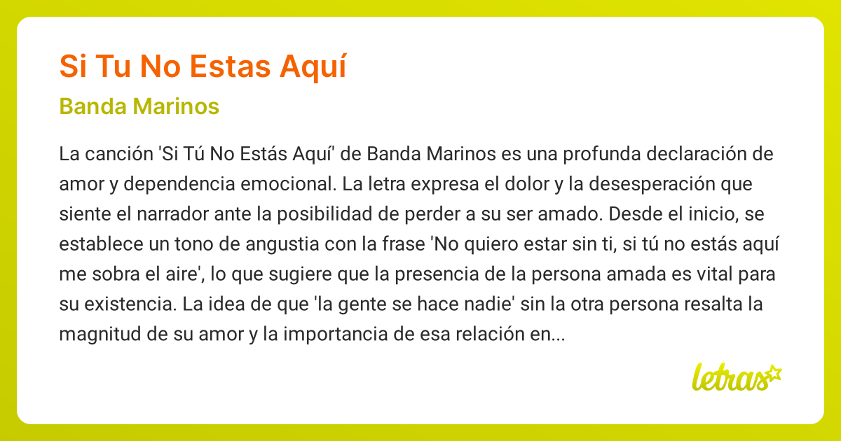 Significado de la canción SI TU NO ESTAS AQUÍ (Banda Marinos) - LETRAS.COM