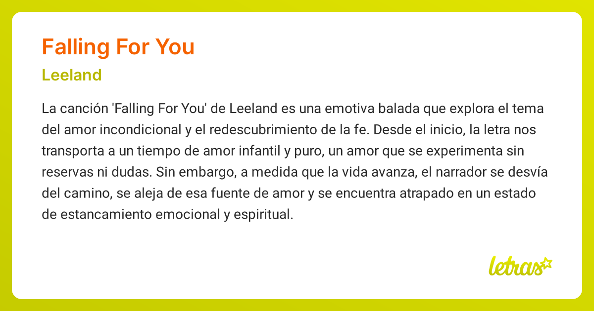 Significado de la canción FALLING FOR YOU (Leeland) - LETRAS.COM