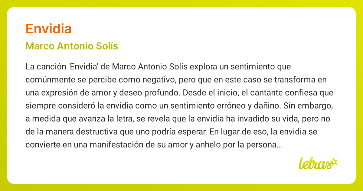 Significado de la canción ENVIDIA (Marco Antonio Solís) - LETRAS.COM