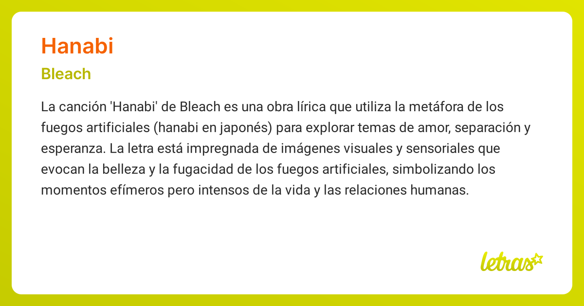 Significado de la canción HANABI (Bleach) - LETRAS.COM