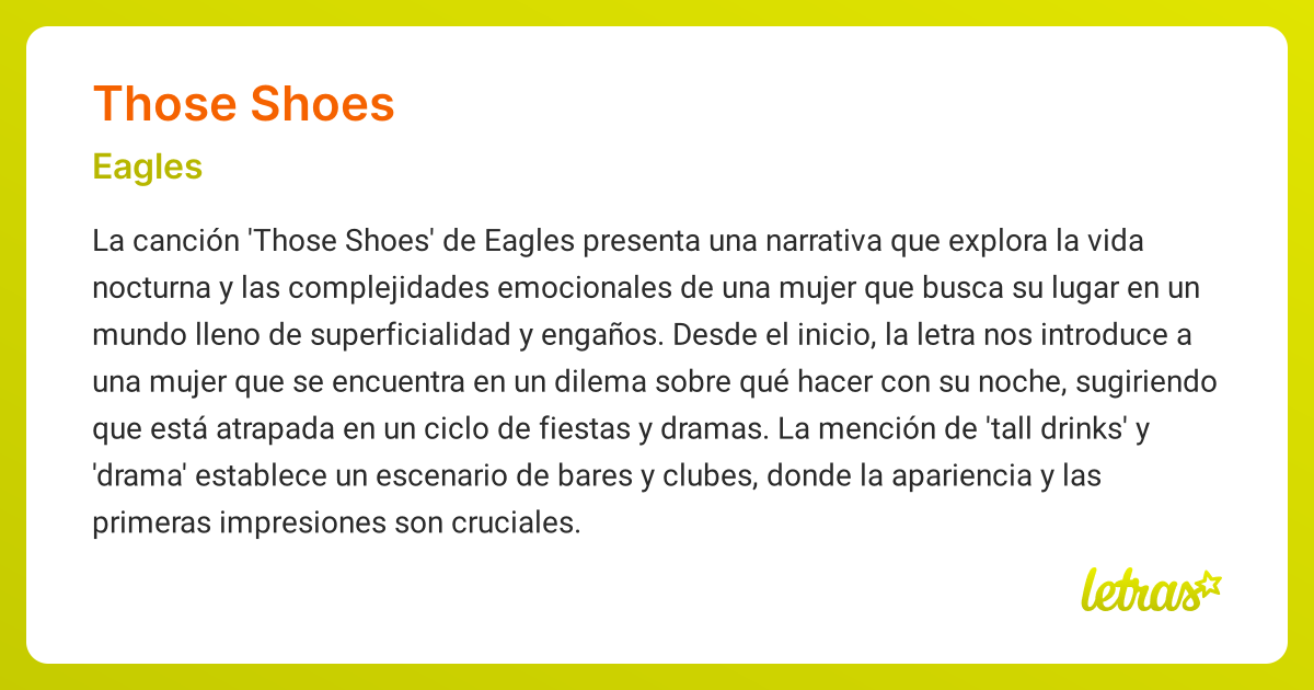 Significado de la canción THOSE SHOES (Eagles) - LETRAS.COM