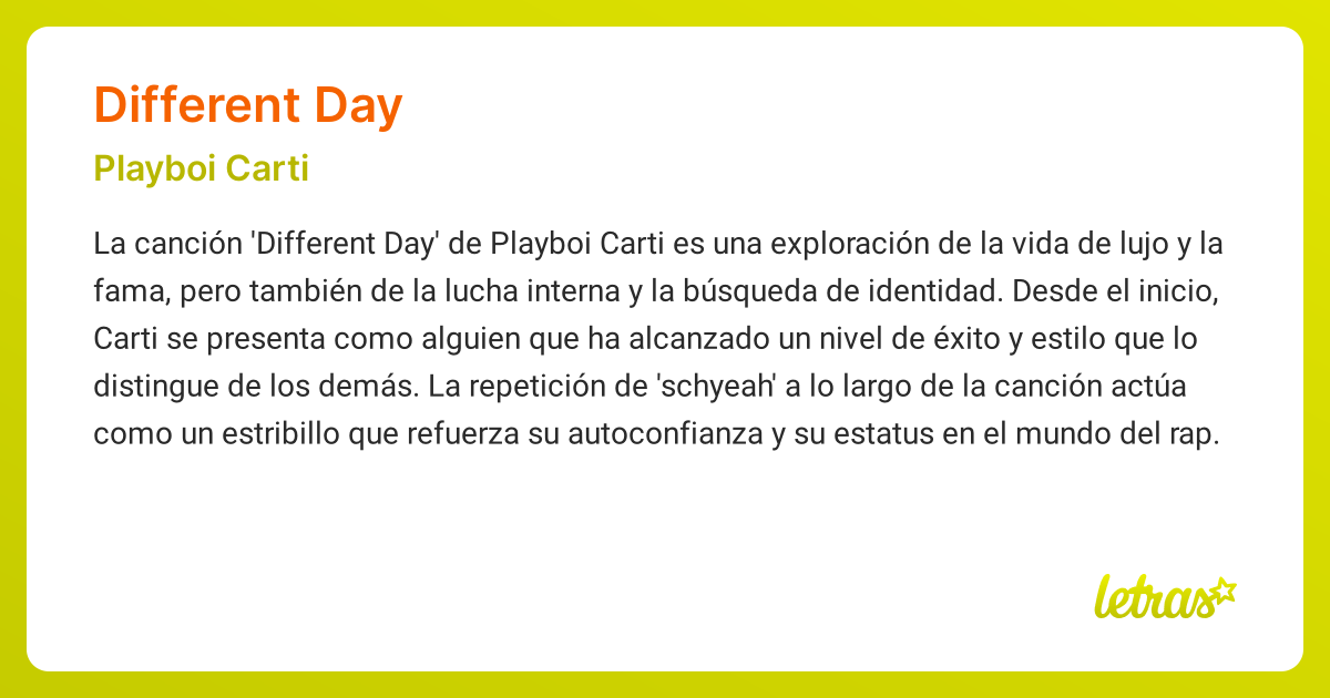 Significado de la canción DIFFERENT DAY (Playboi Carti) - LETRAS.COM