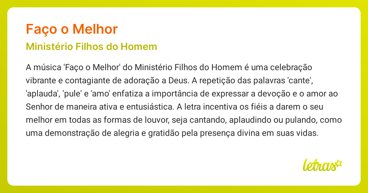 Significado da música FAÇO O MELHOR (Ministério Filhos do Homem ...