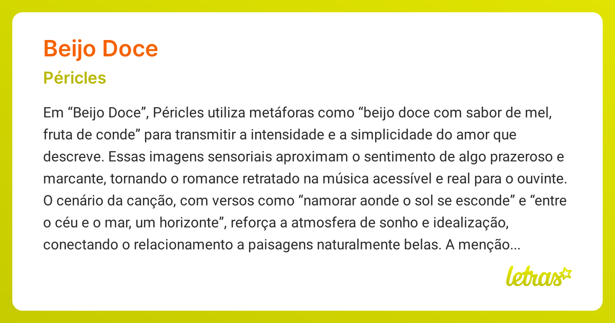 Significado da música BEIJO DOCE (Péricles) - LETRAS.MUS.BR