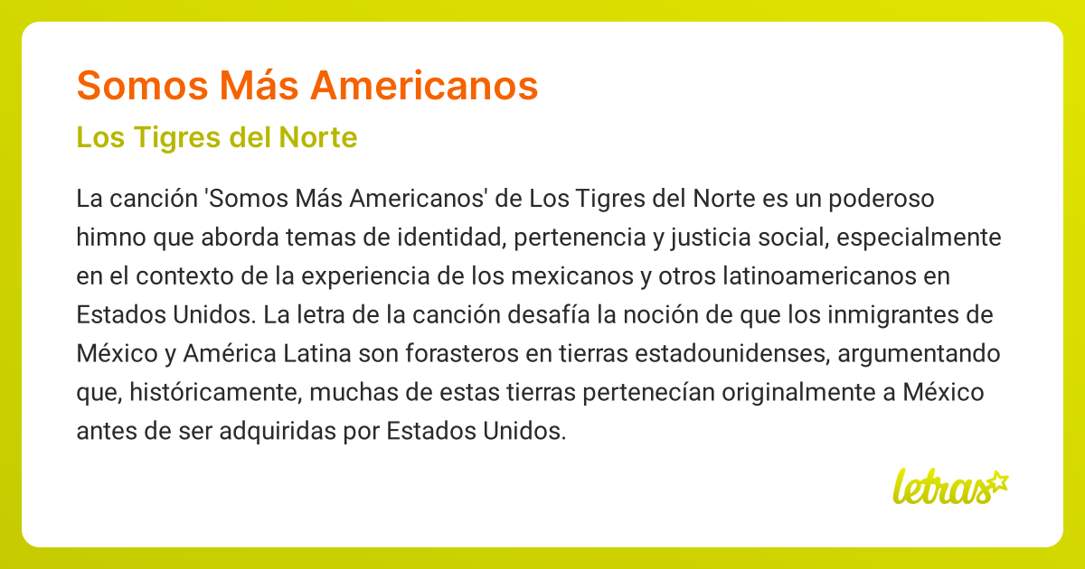 Significado de la canción SOMOS MÁS AMERICANOS (Los Tigres del Norte ...