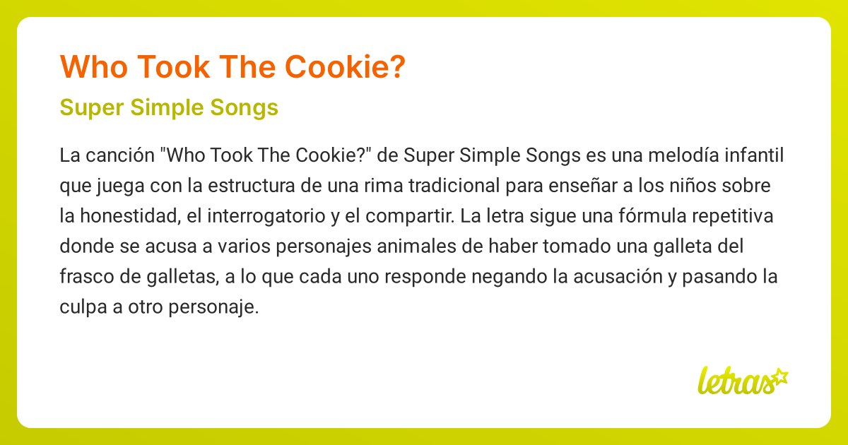 Significado de la canción WHO TOOK THE COOKIE? (Super Simple Songs ...