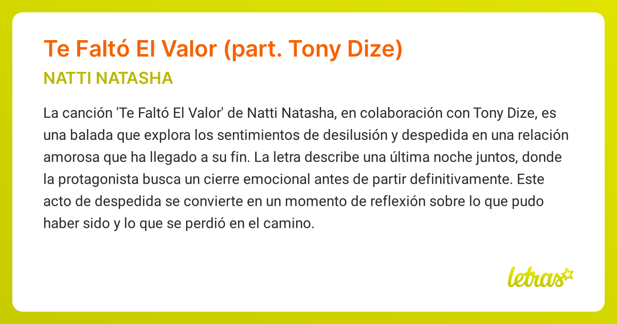 Significado de la canción Te Faltó El Valor (part. Tony Dize) (NATTI ...