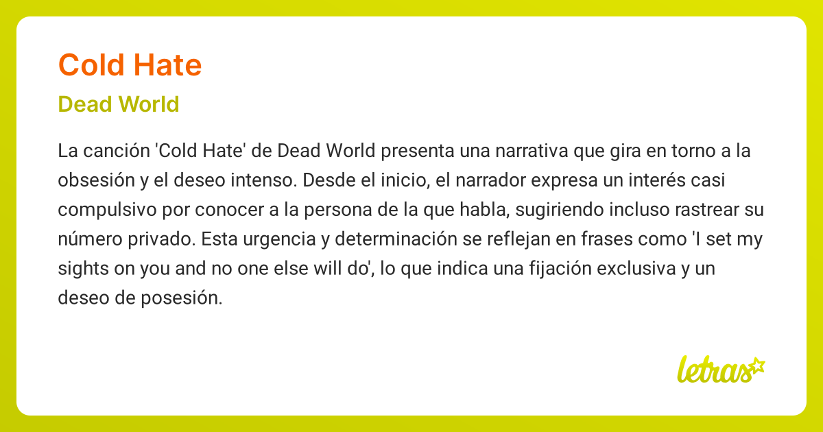 Significado de la canción COLD HATE (Dead World) - LETRAS.COM