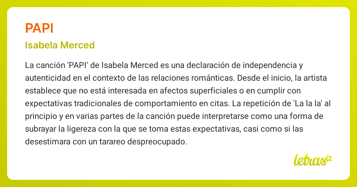 Significado de la canción PAPI (Isabela Merced) - LETRAS.COM
