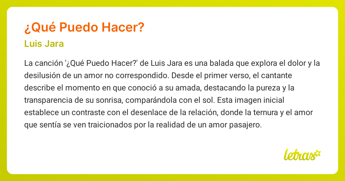 Significado de la canción ¿QUÉ PUEDO HACER? (Luis Jara) - LETRAS.COM