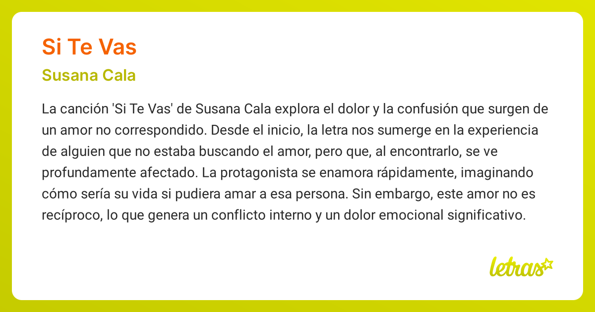 Significado de la canción SI TE VAS (Susana Cala) - LETRAS.COM