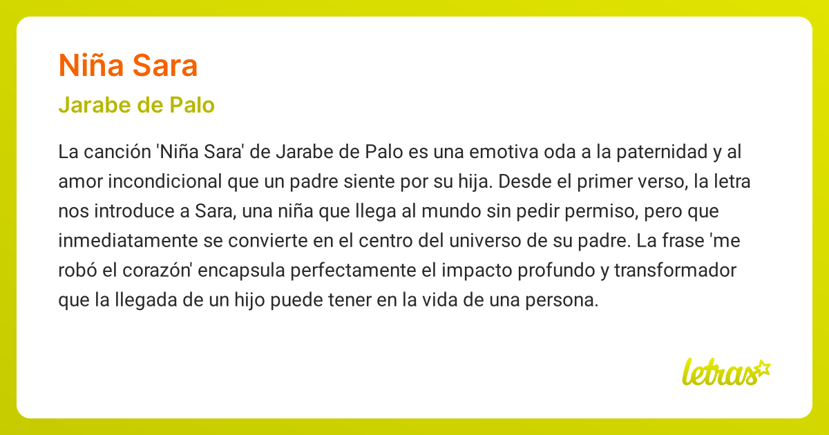 Significado de la canción NIÑA SARA (Jarabe de Palo) - LETRAS.COM