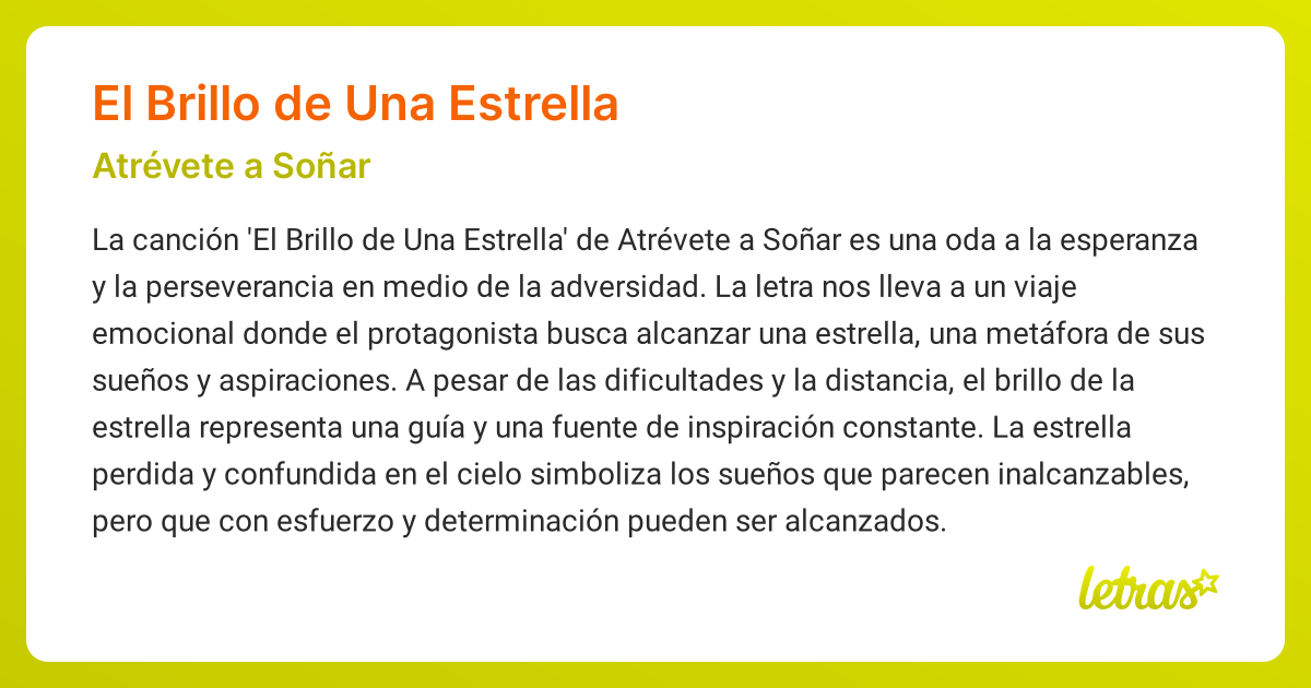 Significado de la canción EL BRILLO DE UNA ESTRELLA (Atrévete a Soñar ...