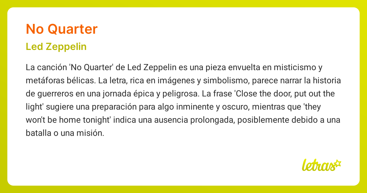 Significado de la canción NO QUARTER (Led Zeppelin) - LETRAS.COM