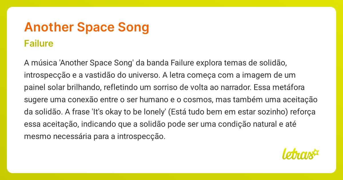Significado da música ANOTHER SPACE SONG (Failure) - LETRAS.MUS.BR