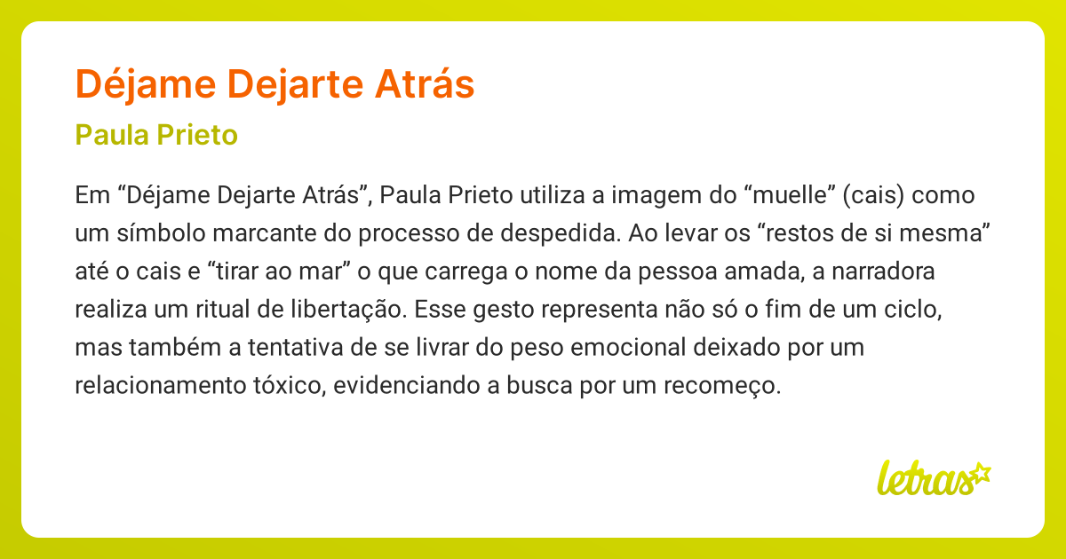 Significado da música DÉJAME DEJARTE ATRÁS (Paula Prieto) - LETRAS.MUS.BR