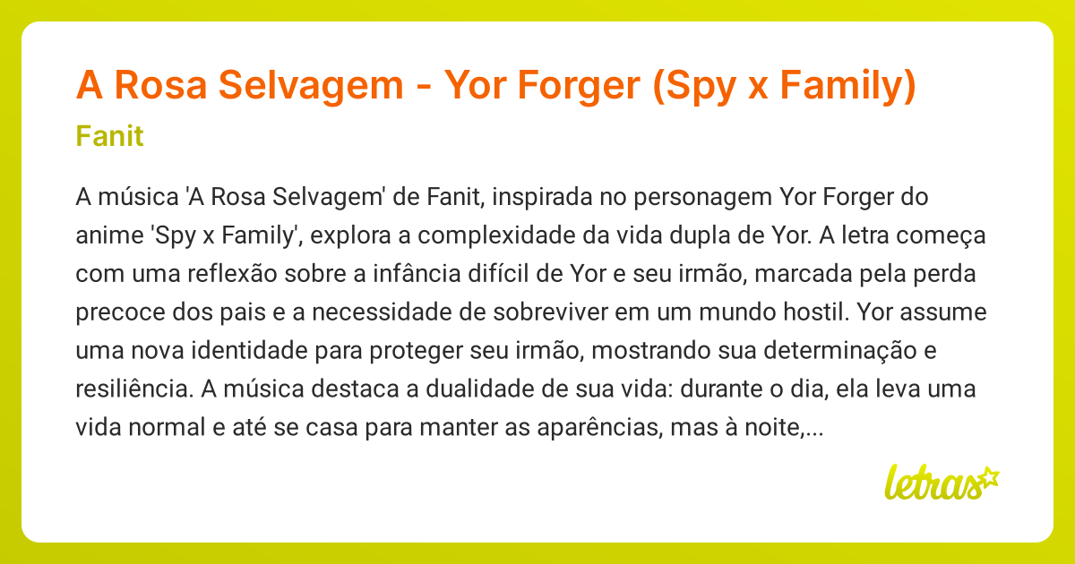 Significado da música A Rosa Selvagem - Yor Forger (Spy x Family ...