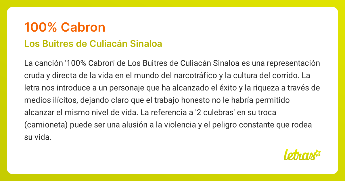 Significado de la canción 100% CABRON (Los Buitres de Culiacán Sinaloa ...