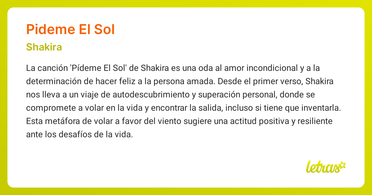 Significado de la canción PIDEME EL SOL (Shakira) - LETRAS.COM