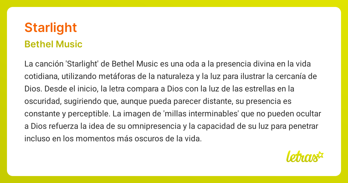 Significado de la canción STARLIGHT (Bethel Music) - LETRAS.COM