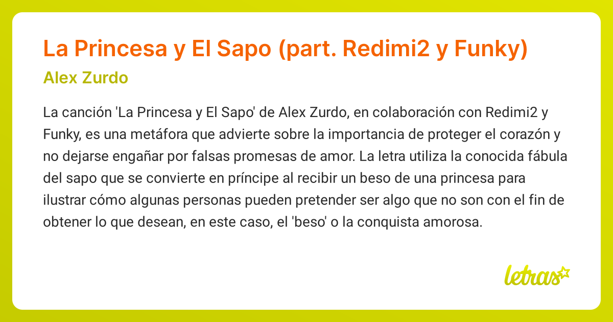Significado de la canción La Princesa y El Sapo (part. Redimi2 y Funky ...