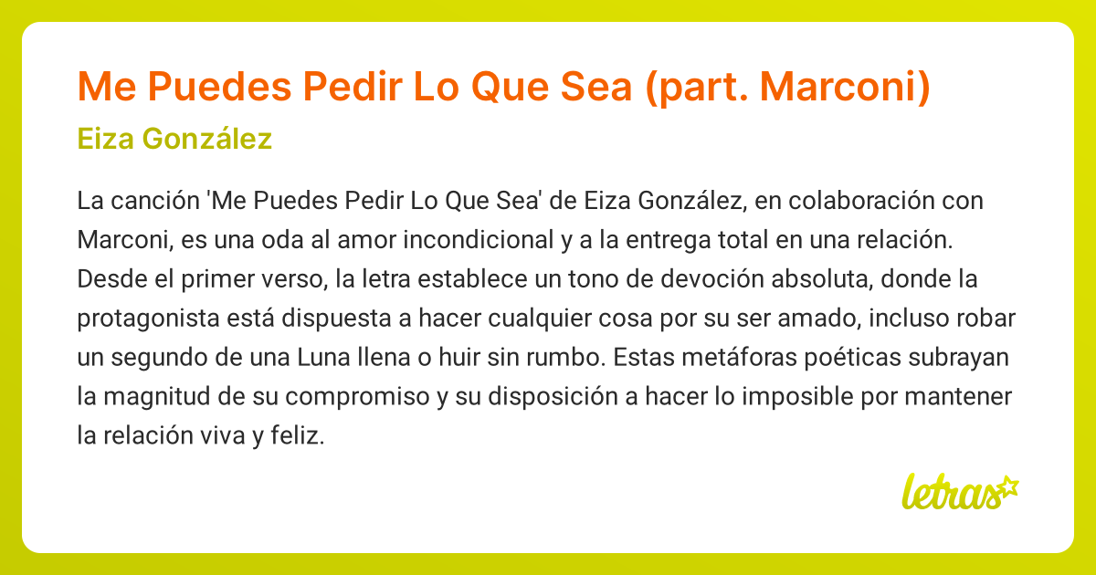 Significado de la canción Me Puedes Pedir Lo Que Sea (part. Marconi ...