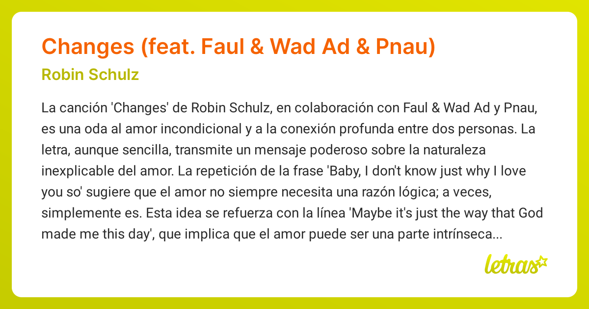 Significado de la canción Changes (feat. Faul & Wad Ad & Pnau) (Robin ...