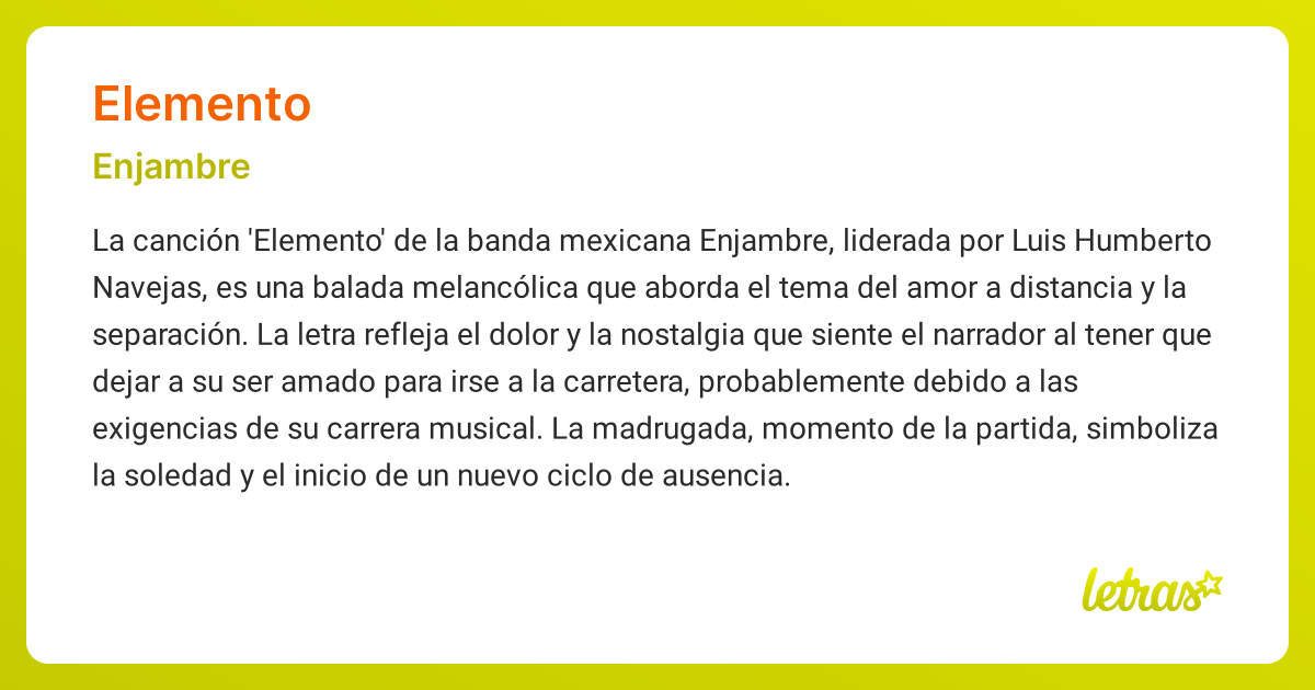 Significado de la canción ELEMENTO (Enjambre) - LETRAS.COM