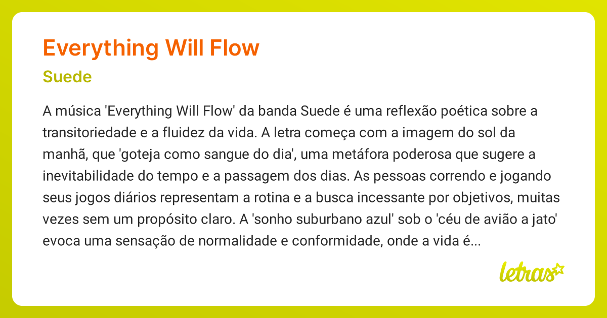 Significado da música EVERYTHING WILL FLOW (Suede) - LETRAS.MUS.BR