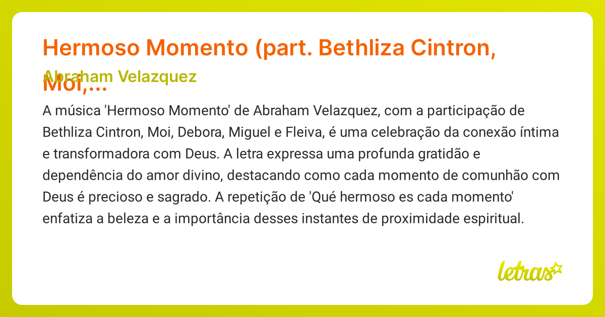 Significado da música Hermoso Momento (part. Bethliza Cintron, Moi ...