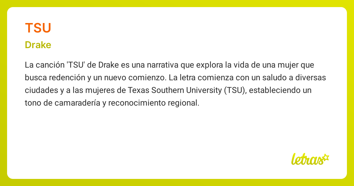 Significado de la canción TSU (Drake) - LETRAS.COM
