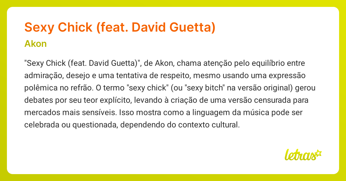 Significado Da Música Sexy Chick Feat David Guetta Akon Letras 9067