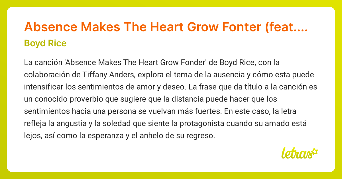 Significado de la canción Absence Makes The Heart Grow Fonter (feat ...