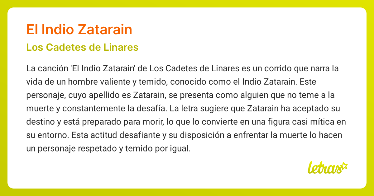 Significado de la canción EL INDIO ZATARAIN (Los Cadetes de Linares ...