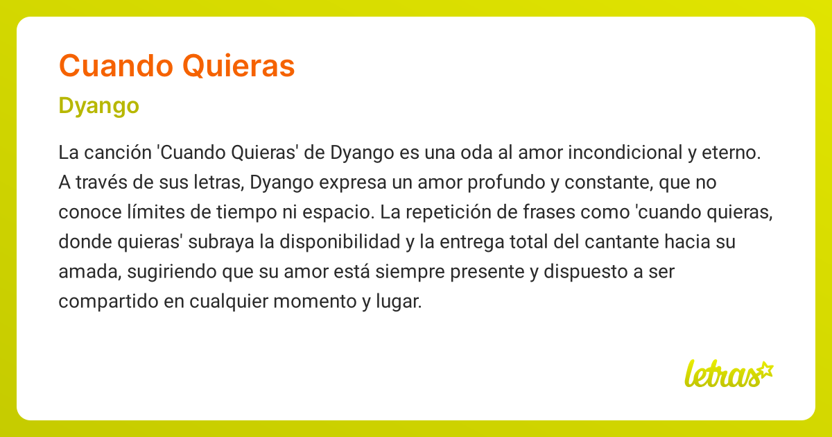 Significado de la canción CUANDO QUIERAS (Dyango) - LETRAS.COM