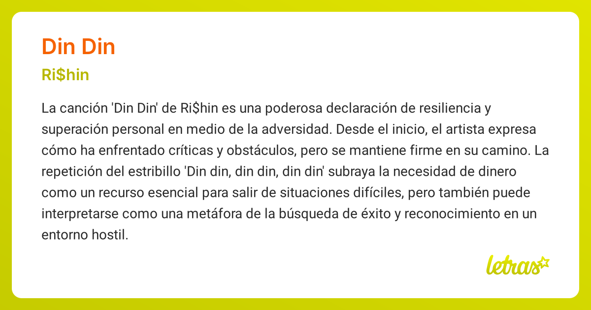 Significado de la canción DIN DIN (Ri$hin) - LETRAS.COM