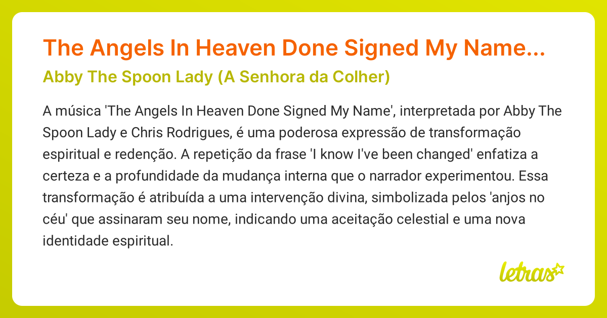 Significado da música The Angels In Heaven Done Signed My Name (feat ...