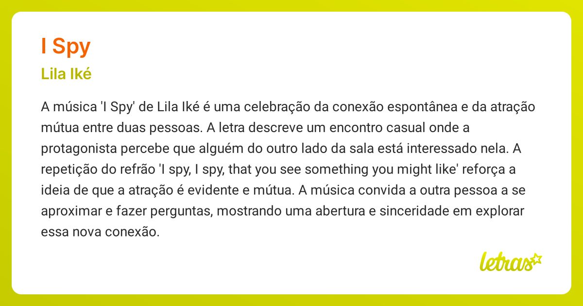 Significado da música I SPY (Lila Iké) - LETRAS.MUS.BR