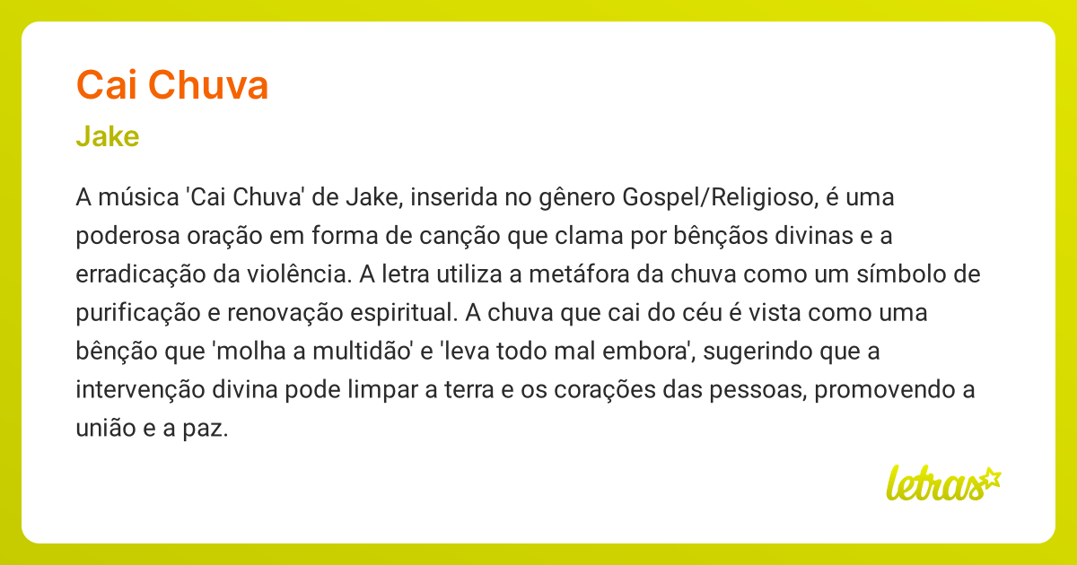 Significado da música CAI CHUVA (Jake) - LETRAS.MUS.BR