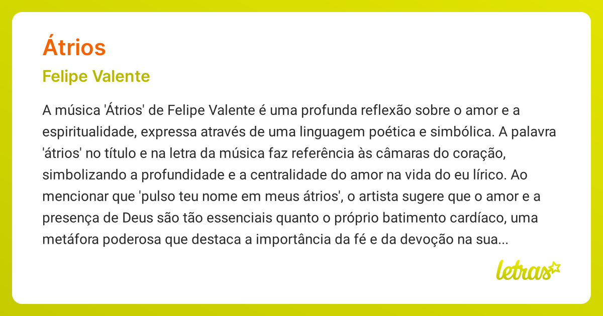 Significado da música ÁTRIOS (Felipe Valente) - LETRAS.MUS.BR