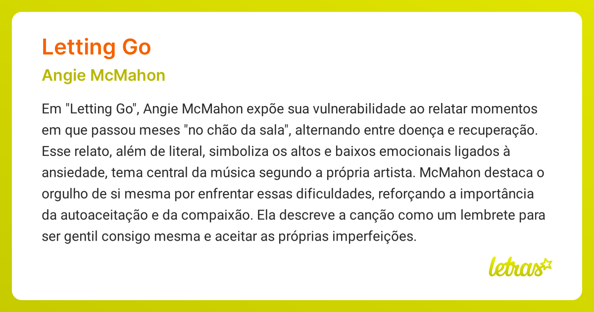 Significado da música LETTING GO (Angie McMahon) - LETRAS.MUS.BR