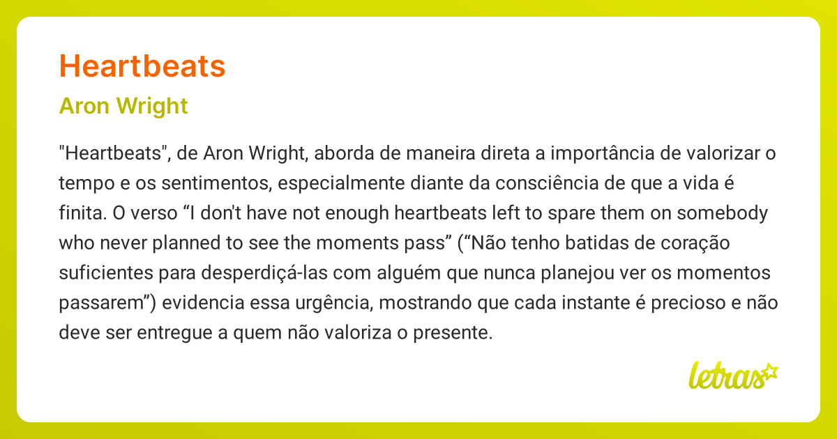 Significado da música HEARTBEATS (Aron Wright) - LETRAS.MUS.BR