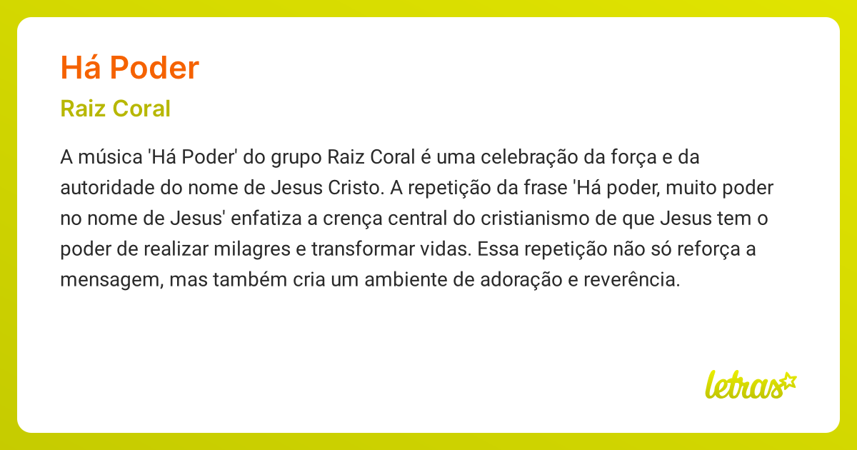 Significado da música HÁ PODER (Raiz Coral) - LETRAS.MUS.BR