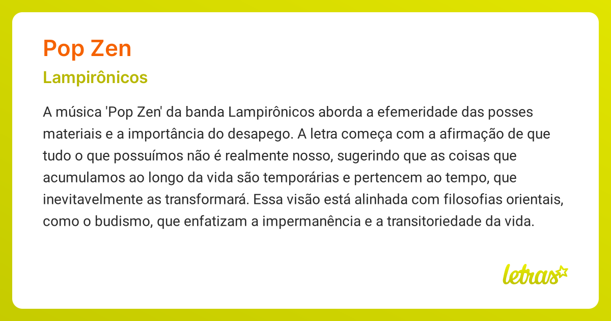 Significado da música POP ZEN (Lampirônicos) - LETRAS.MUS.BR