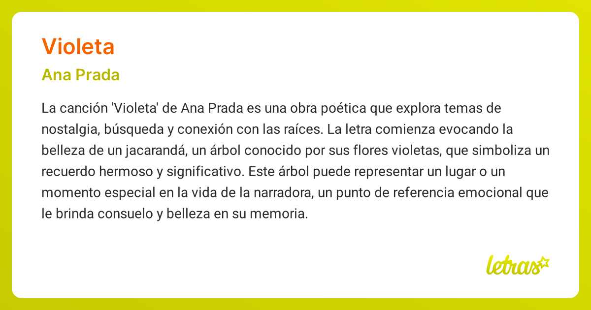 Significado de la canción VIOLETA (Ana Prada) - LETRAS.COM
