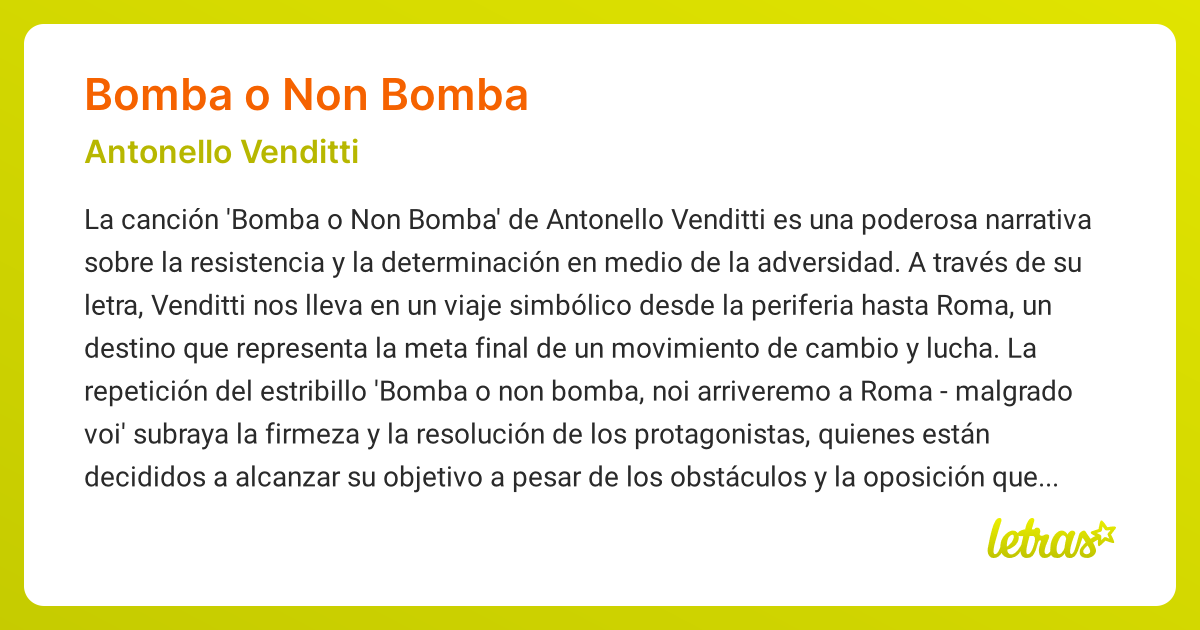Significado de la canción BOMBA O NON BOMBA (Antonello Venditti ...