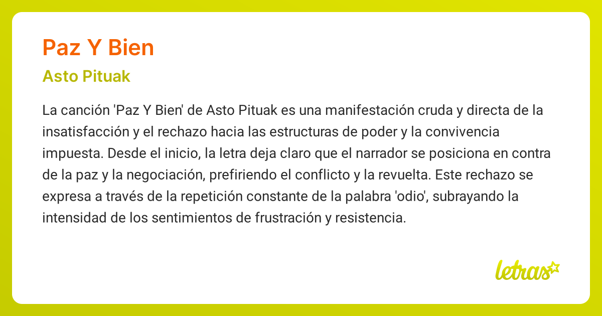 Significado de la canción PAZ Y BIEN (Asto Pituak) - LETRAS.COM