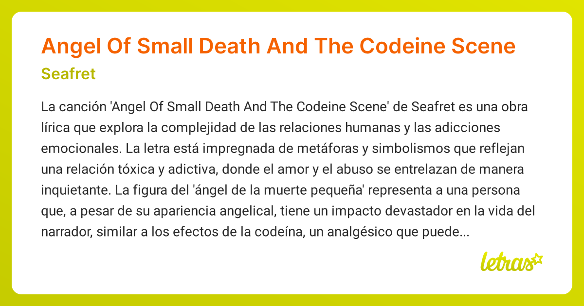 Significado de la canción Angel Of Small Death And The Codeine Scene ...