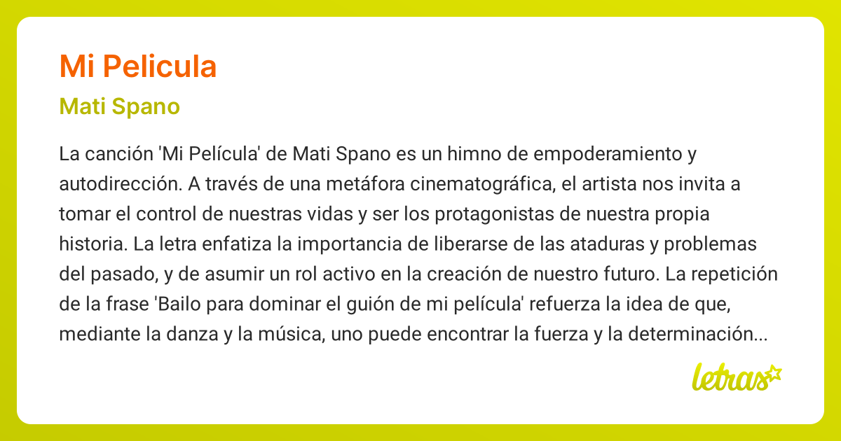 Significado de la canción MI PELICULA (Mati Spano) - LETRAS.COM